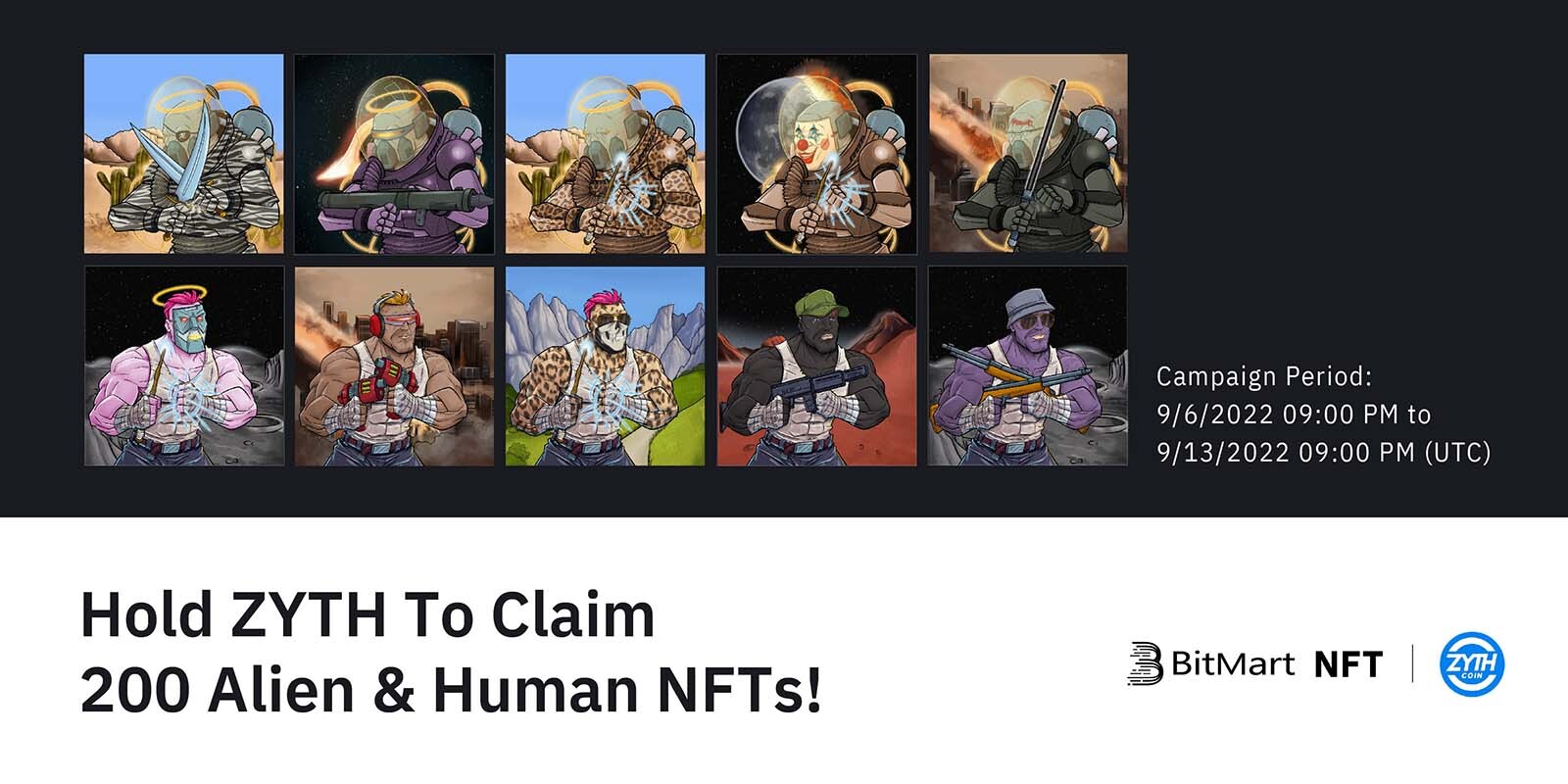 Hold ZYTH To Claim 200 Alien & Human NFTs – BitMart